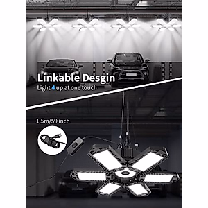 LED Garage Light, 185W 18500LM Plug in LED Shop Light, Linkable Garage Light with Plug Deformable 6 Panels, 6500K LED Garage Ceiling Lights for Garage, Warehouse, Barn, Basement Built-in ON/Off