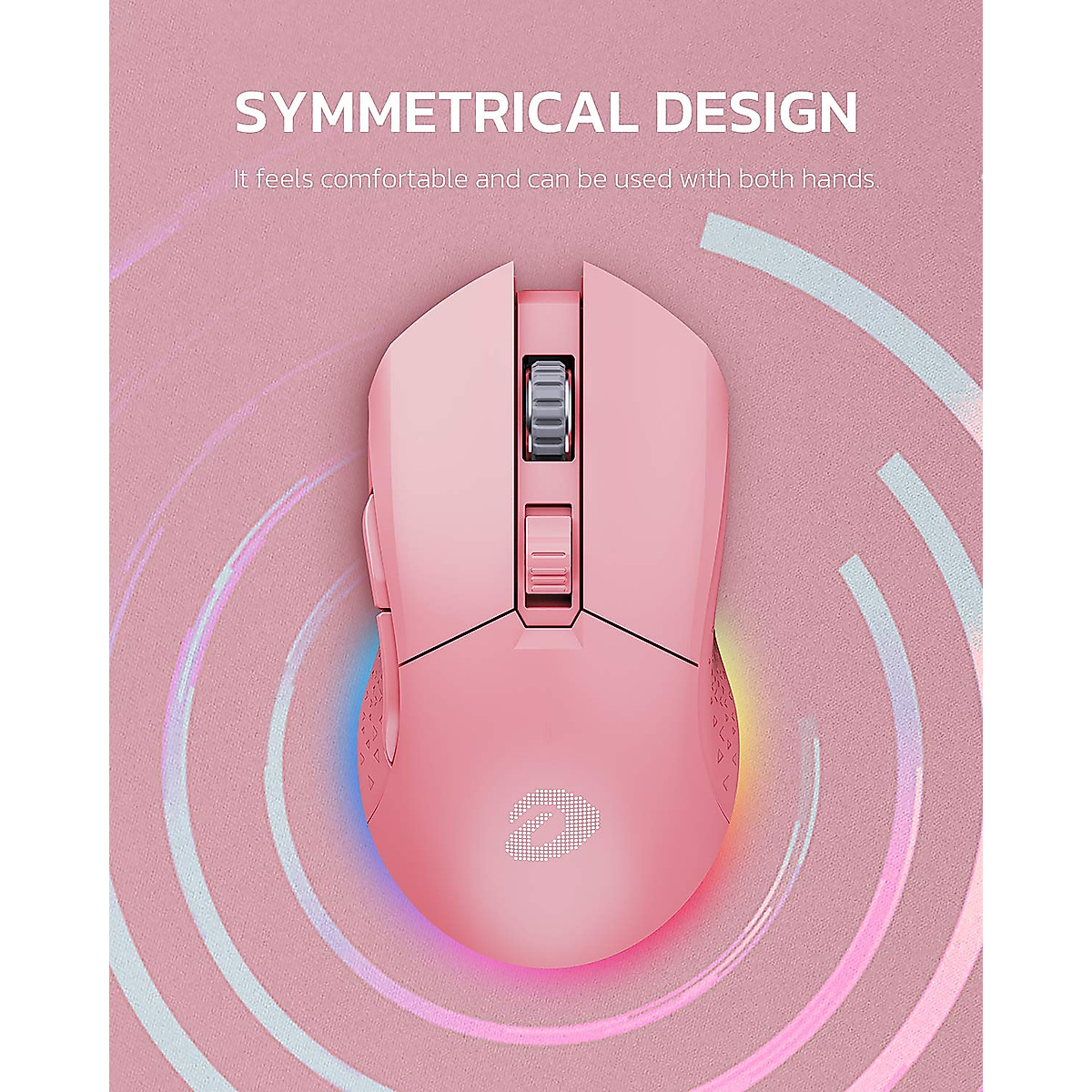 DAREU Pink Wireless Wired Gaming Mouse Dual-Mode Rechargeable 7 Programmable Buttons,10K DPI,RGB and 7 Adjustable DPI Levels up to [150IPS] [1000Hz Polling Rate] for PC Notebook Mac