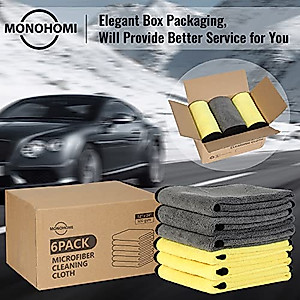 monohomi Microfiber Towels for Cars, 6Pack Soft and Absorbent Car Drying Towel, 24" x 12" 500gsm, Dual-Sided Multipurpose Microfiber Cleaning Cloth for Car Wash, Cleaning, Detailing and Household