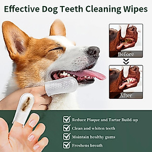 Borgobrufa Dog Teeth Cleaning Wipes, Teeth Cleaning Finger Wipes for Dogs & Cats, Disposable Natural Teeth Care Wipes Gentle Cleaning & Gum Care Pet Wipes Reduces Plaque & Freshens Breath, 55 Pcs