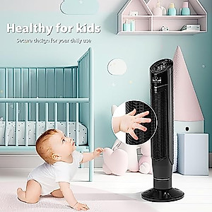 Antarctic Star Tower Fan 360°Oscillating Fan Quiet Cooling 24H Timer Remote Control Powerful Standing 8 Wind Speed 3 Wind Modes Ionizer Mode Bladeless Portable LED Display,Bedroom Office 40-Inch BLACK