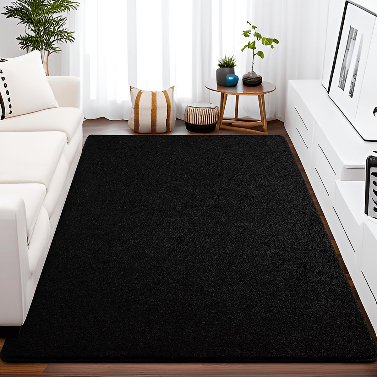 Larhom Large Modern Area Rugs for Bedroom Living Room, 5x7 Feet Black Rug, Thickened Memory-Foam Indoor Carpets, Minimalist Rug for Boys Girls, Soft, Non-Slip and Machine-Washable