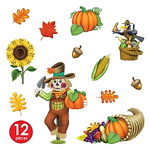 Beistle 90808 12-Piece Fall Thanksgiving Clings-1 Sheet, 12" x 17", Multicolor