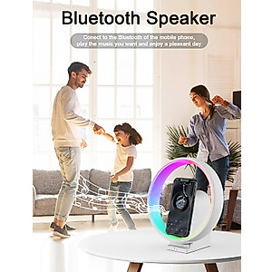 LOVME Wireless Bluetooth Speaker with RGB Light, Skywheel 15W Wireless Charger Ambient Lamp & Phone Holder, Bedside Night Light for Bedroom, Gift for Teen Kids (Battery Included)