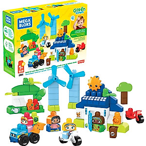Mega BLOKS Fisher-Price Toddler Blocks Toy Set, Green Town Build ‘n Learn Eco House with 88 Pieces, 4 Figures, Ages 1+ Years