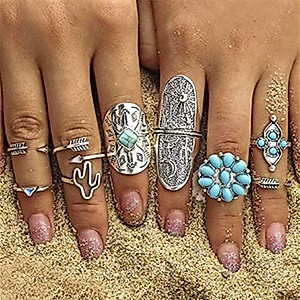 Fuqimanman2020 9pcs Boho Silver Statement Rings Joint Knuckle Ring Set