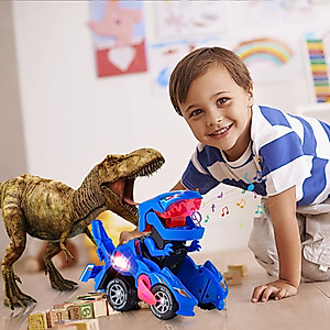 Hirger Transforming Car Dinosaur Toy for Kids 2-5: Dino Transformer Toy Car with Light Music for Toddlers 1-3 | Christmas Birthday Gifts for Boys Age 4-6