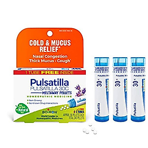 Boiron Pulsatilla 30C Homeopathic Medicine for Relief from Cold, Nasal Congestion, Thick Mucus, and Cough - 3 Count (240 Pellets)