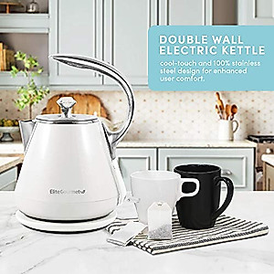 Elite Gourmet EKT-1203W Double Wall Insulated Cool Touch Electric Water Tea Kettle BPA Free Stainless Steel Interior and Auto Shut-Off, 1.2L, White Ivory
