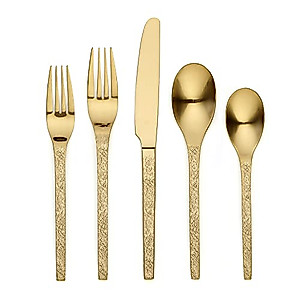 20 Piece Matte Gold Embossed Eve Pattern Handle Silverware Set, Ornative Eve Flatware Cutlery Set Service for 4, Includes Knives, Forks, Spoons, Stainless Steel Utensil Set, Dishwasher Safe