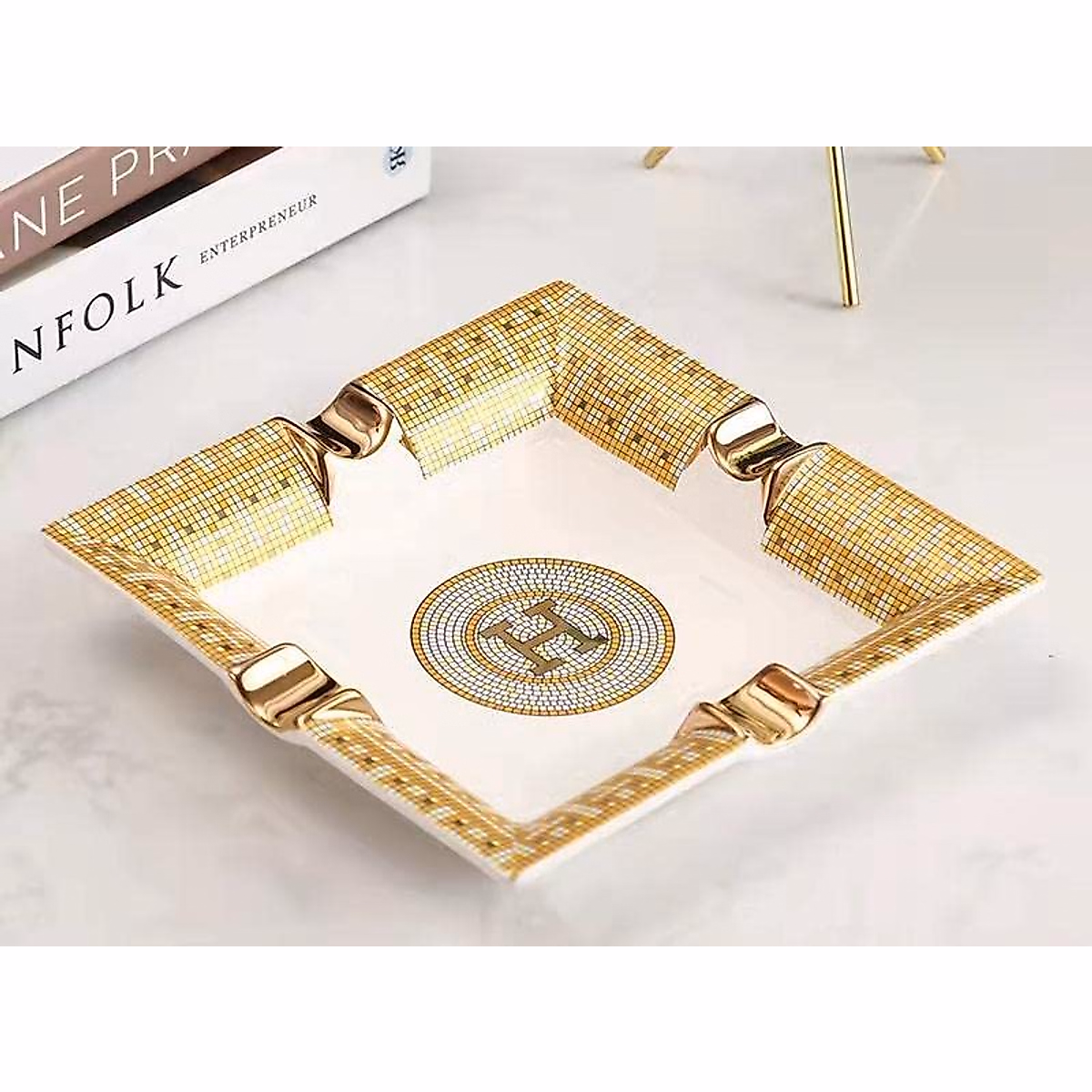 BAKEBK Tabletop Ashtray,Cigar Ashtray for Indoor or Outdoor Use,European Porcelain Ashtray,Cigar Cigarette Ashtray for Patio/Outside/Indoor Ashtray