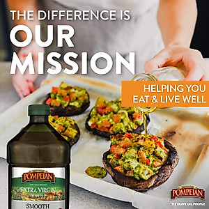 Pompeian Smooth Extra Virgin Olive Oil, Contains Polyphenols, First Cold Pressed, Mild & Delicate Flavor, Perfect for Sauteing & Stir-Frying, Naturally Gluten-Free, Non-GMO, 101 Fl Oz, Single Bottle