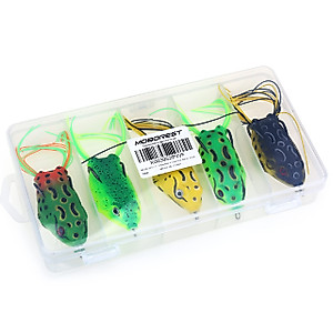 MOBOREST Topwater Frog Lure Bass Trout Fishing Lures Kit Set Realistic Prop Frog Soft Swimbait Floating Bait with Weedless Hooks for Freshwater Saltwater