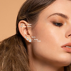 18K White Gold Plated Sterling Silver Ball Stud Earrings 3mm-8mm Options, Simple Polished Ball Studs Hypoallergenic Jewelry (3mm)