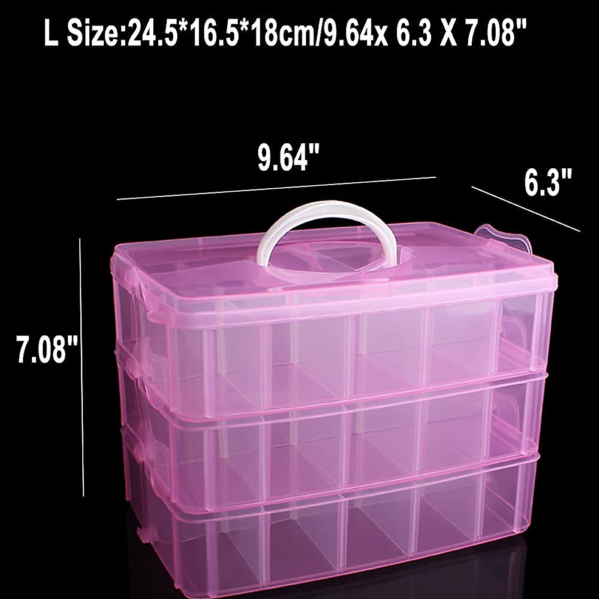 ZLY 3-Tier Demountable Plastic Jewelry Box Organizer Storage Container with Adjustable Dividers 30（Large） Grids