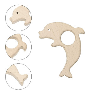 Penta Angel 10Pcs Wood Teething Rings Pain Relief Natural Wood Teething Toys Wooden Teether Animals for Infant Toddler, Turtles Swallows Dolphins Starfish Pigeons Birds Woodpeckers Fish Turtle