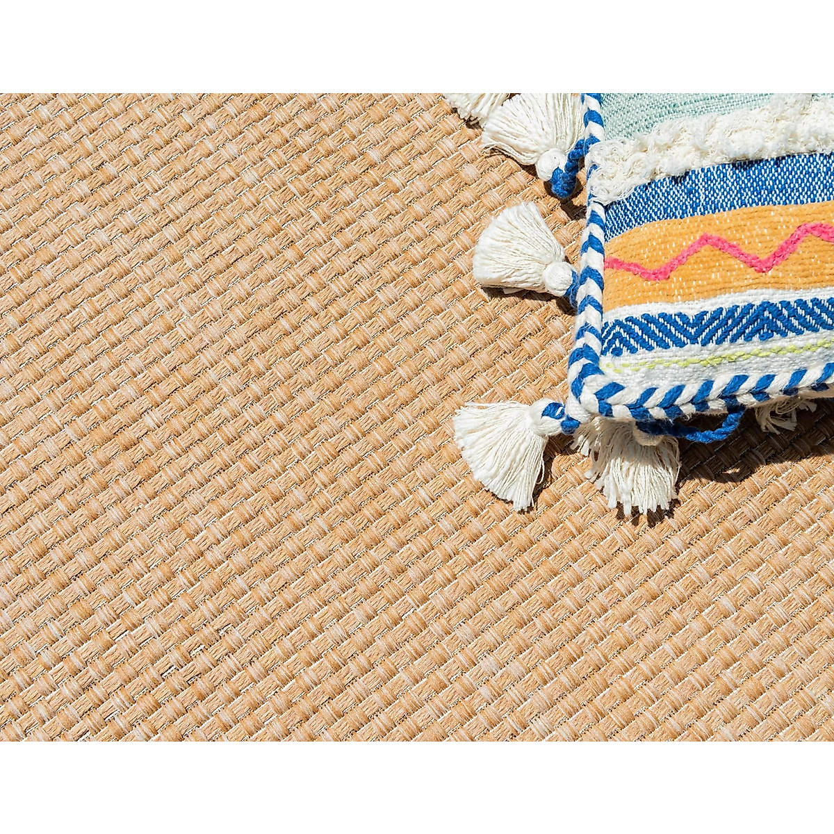 Unique Loom Outdoor Border Collection Area Rug - Multi Border (4' 1" x 6' 1" Rectangle, Tan/ Light Brown)