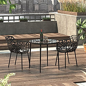 LeisureMod Devon Modern Aluminum Indoor-Outdoor Stackable Side Dining Arm Chair, Set of 2 (Black)