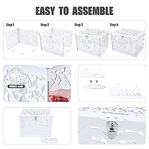 Ywlake Wedding Money Box Holder with Sign, Large Rustic Wood Wooden DIY Envelope Gift Post Card Boxes with Lock Slot for Reception Anniversary Graduation Birthday Party Parties (Mr & Mrs, White)