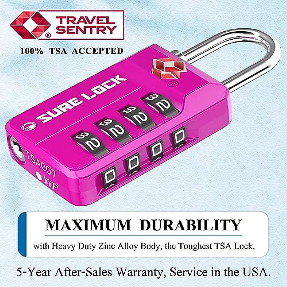 TSA Approved Travel Luggage Locks, Open Alert Combination Lock for School Office & Gym Locker,Toolbox, Pelican Case,Easy Read Dials- 1, 2 & 4 Pack (1, Pink 1 Pack)