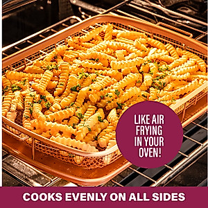 Gotham Steel Air Fryer Tray, Air Fry Basket for Oven, 2 Piece Nonstick Copper Crisper Tray, Air Fry for Convection Oven, Also Great for Baking & Crispy Foods, Dishwasher Safe – XXL 16.5” x 12.5”