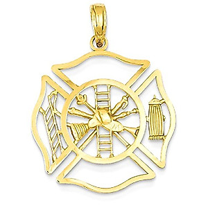 IceCarats 14K Yellow Gold Fireman Necklace Firefighter Pendant Rescue Charm 29mm x 21mm Only