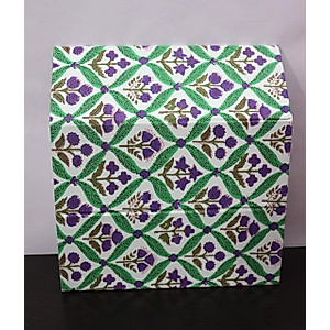 Generic Trash can Dustbin Waste Basket for Kitchen, Room Handmade Paper Block Print Flower Design Plastic Free Bin Decorative 3.3 Gallon (1, Purple Flower)