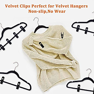 Velvet Hangers Clips, DIGHEIGG Clothes Pins for Pants Hangers Skirt Hangers, Black Strong Clips for Kids Toddler Hanger for Closet Organizer 16 Pack
