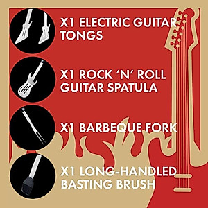 Gifts for Men - BBQ Grilling Set, 4 Piece Set - Heavy Duty Stainless Steel, Outdoor and Indoor Use, Perfect for Music Lover (Guitar)