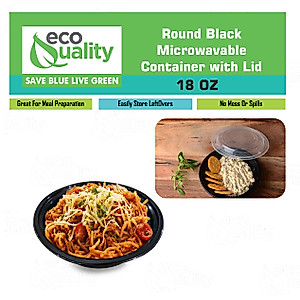 18 oz - 100 Count - Round Microwaveable Plastic Meal Prep Containers with Lids - Food Storage Container - Certified BPA-Free, Stackable, Reusable Microwave, Dishwasher,Freezer Safe, Disposable (Black)