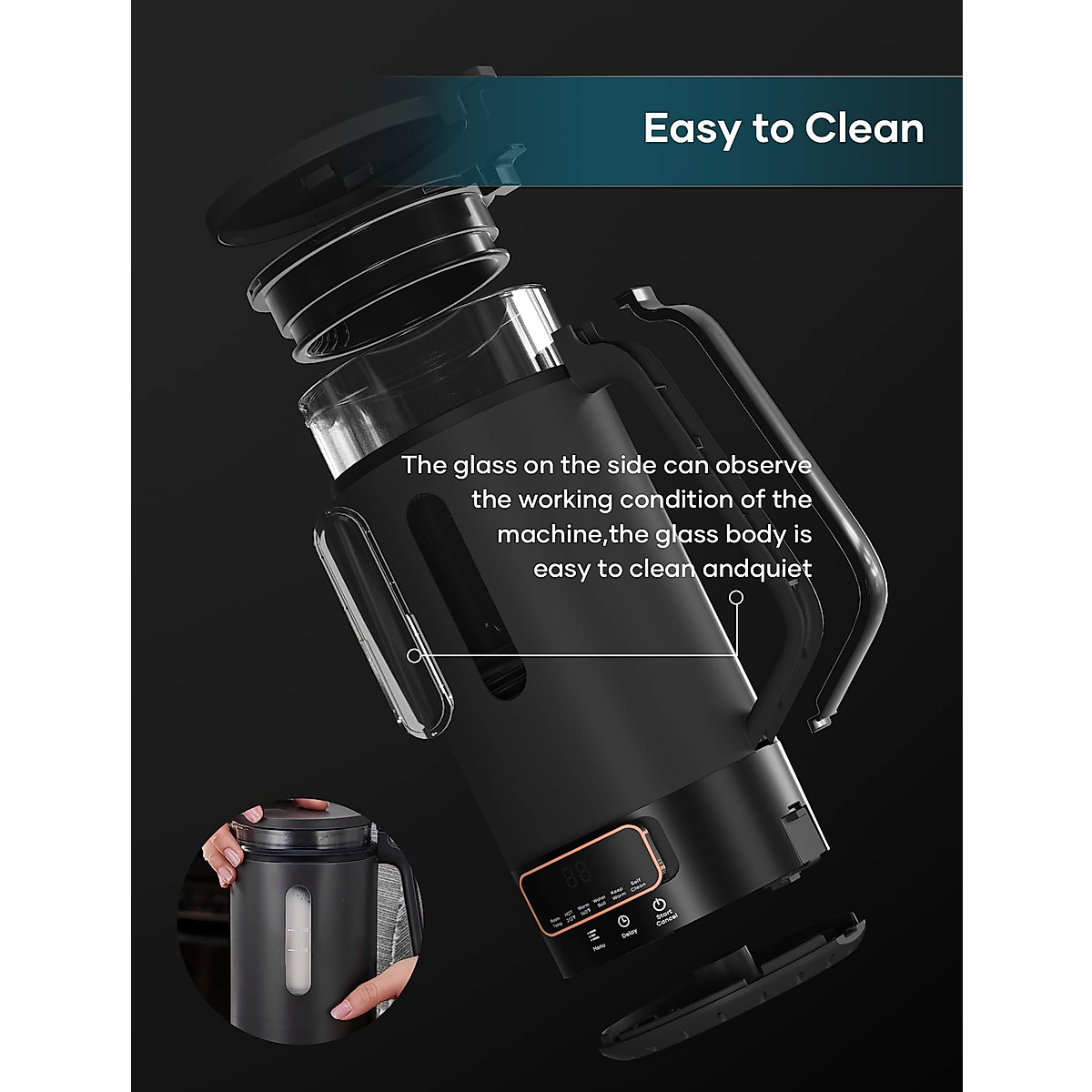 INTASTING Automatic Nut Milk Maker, Glass Inner, Homemade Almond, Oats, Etc Grain, Soy Milk Machine with 6 Preset, Keep Warm, Delay, Boil Water, Blende, Self-Clean, Boil-Dry Protection, Easy Clean