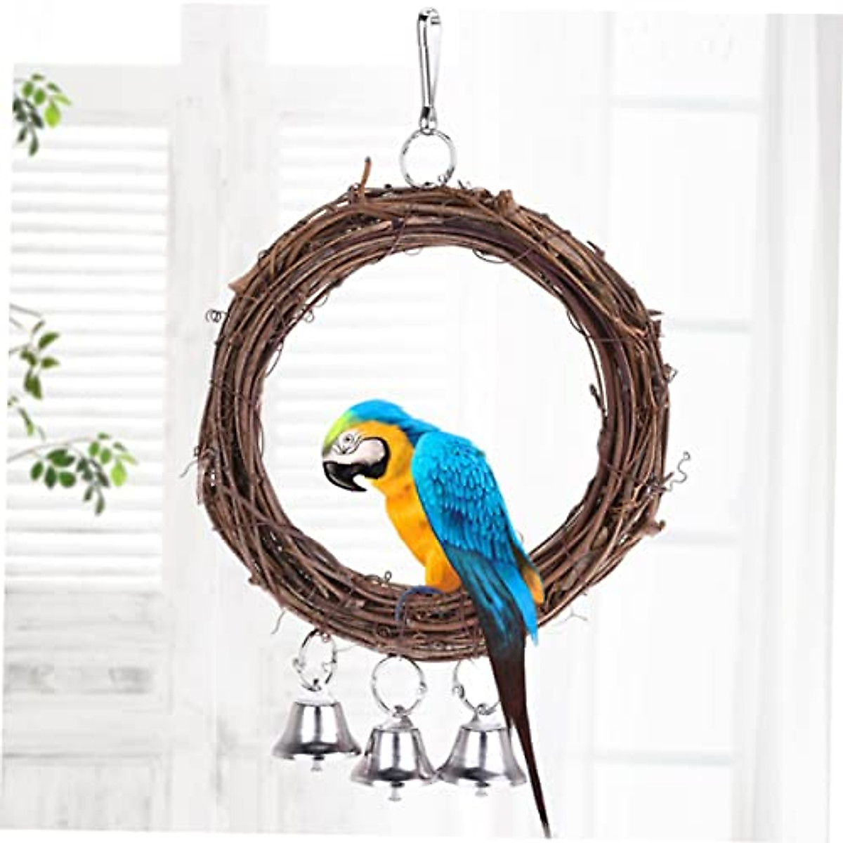 Bird Bite Toy Color Swing Random Bells Pet Bird Bell Wooden Rattan Toy with Circle Perch for Parrot Parrot Toys