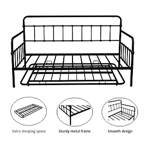 Twin Metal Daybed Frame with Trundle,Heavy Duty Steel Slat Support Space Saving Bed Sofa,Bedroom Living Room Furniture,Black