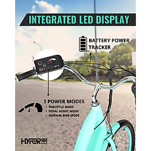 Hyper Bicycles E-Ride 26" Ladies 36V Electric Cruiser E-Bike with Pedal-Assist, 250W Motor, Turquoise