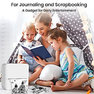 ZERNBER X6 Mini Printer Sticker Maker, Portable Inkless Thermal Bluetooth Label Photo Printer for Journaling, Entertainment, DIY Gifts for Kids (Free 4 Rolls of Printing Paper) White