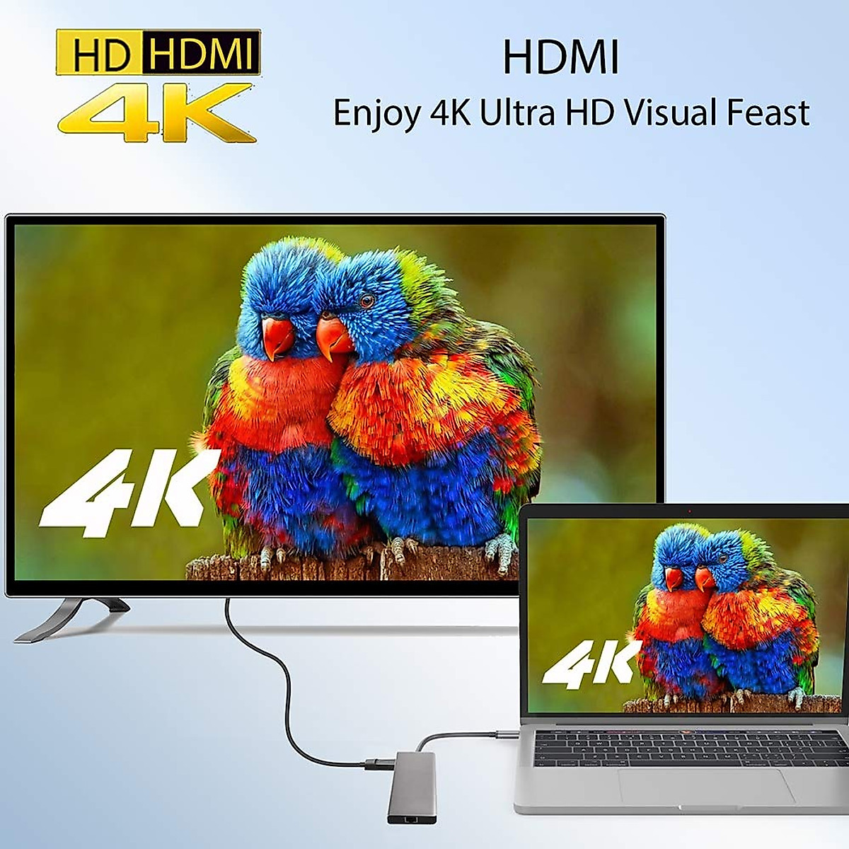 HRYHY USB C Hub, 9-in-1 USB C Adapter with 4K USB C to HDMI,USB C Charging, VGA, 2 USB 3.0, SD/TF Card Reader,Gigabit Ethernet, Compatible for MacBook Pro, XPS More Type C Devices