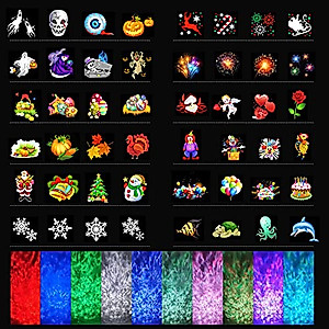 Christmas Projector Lights Outdoor, Ocean Wave Waterproof Holiday Projector Lights, 12 Slides & 10 Colors Halloween Lights Projector with Remote for Thanksgiving Birthday Party Decorations