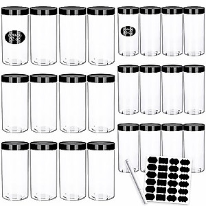 PLastic jars with lids 32 OZ & 16 OZ 24 PACK，Eiark Clear Plastic Storage Jars Containers with Airtight Black Plastic Screw On Lids Cylinder Large Round Jars Easy Clean for Household and Kitchen