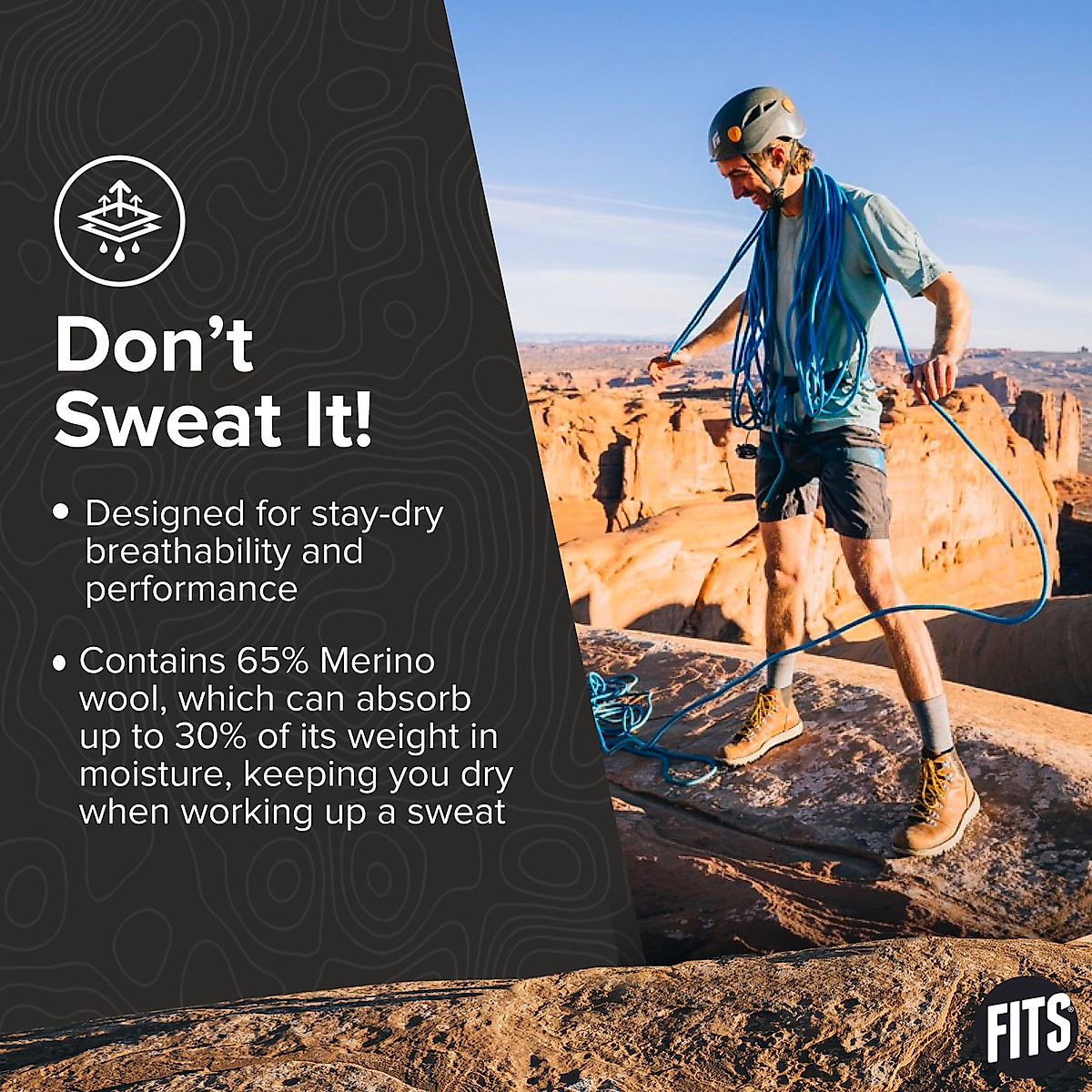 FITS Light Hiker Crew Sock for Men and Women, Made with Merino Wool, Breathable, Odor Resistant, Smart Cushioned Hiking Sock, Navy, Medium