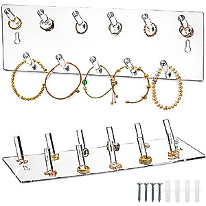 Peohud 2 Pack Wall Mounted Jewelry Stand Organizer, Acrylic Necklace Hanger with 11 Hooks, Hanging Necklace Holder, Jewelry Display Rack for Bracelets Rings Bangles Chains Key, Belts