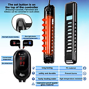 AQQA Submersible Aquarium Heater,100W/200W/300W/500W/800W/1000W/1200W Fish Tank Heater,External Temperature Controller LED Temperature Display,Suitable for Saltwater and Freshwater(100W)