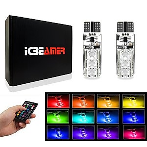 ICBEAMER T10 194 168 w5w RGB LED Remote Atmosphere light Bulbs Strobe 16 Colors Replace Map/Dome/License Plate/Parking
