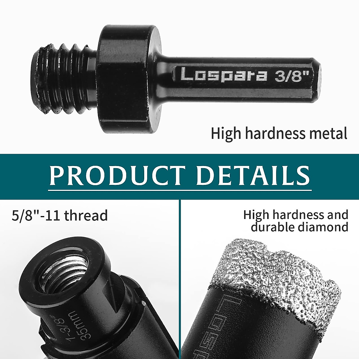 Dry Diamond Core Drill Bit, 1-3/8" 35mm Vacuum Brazed Hole Saw for Marble Porcelain Brick Masonry Concrete Hard Materials, Diamond Tile Hole Saws with 5/8-11 Thread Plus 3/8 Hex Shank Adapter