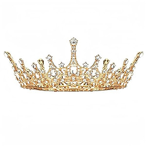 Crystal Crown Vintage Queen Princess Tiara Bridal Rhinestone Crown Dress-up Wedding Prom Pageant Pearl Crown Hair Accessories for Women and Girls… …