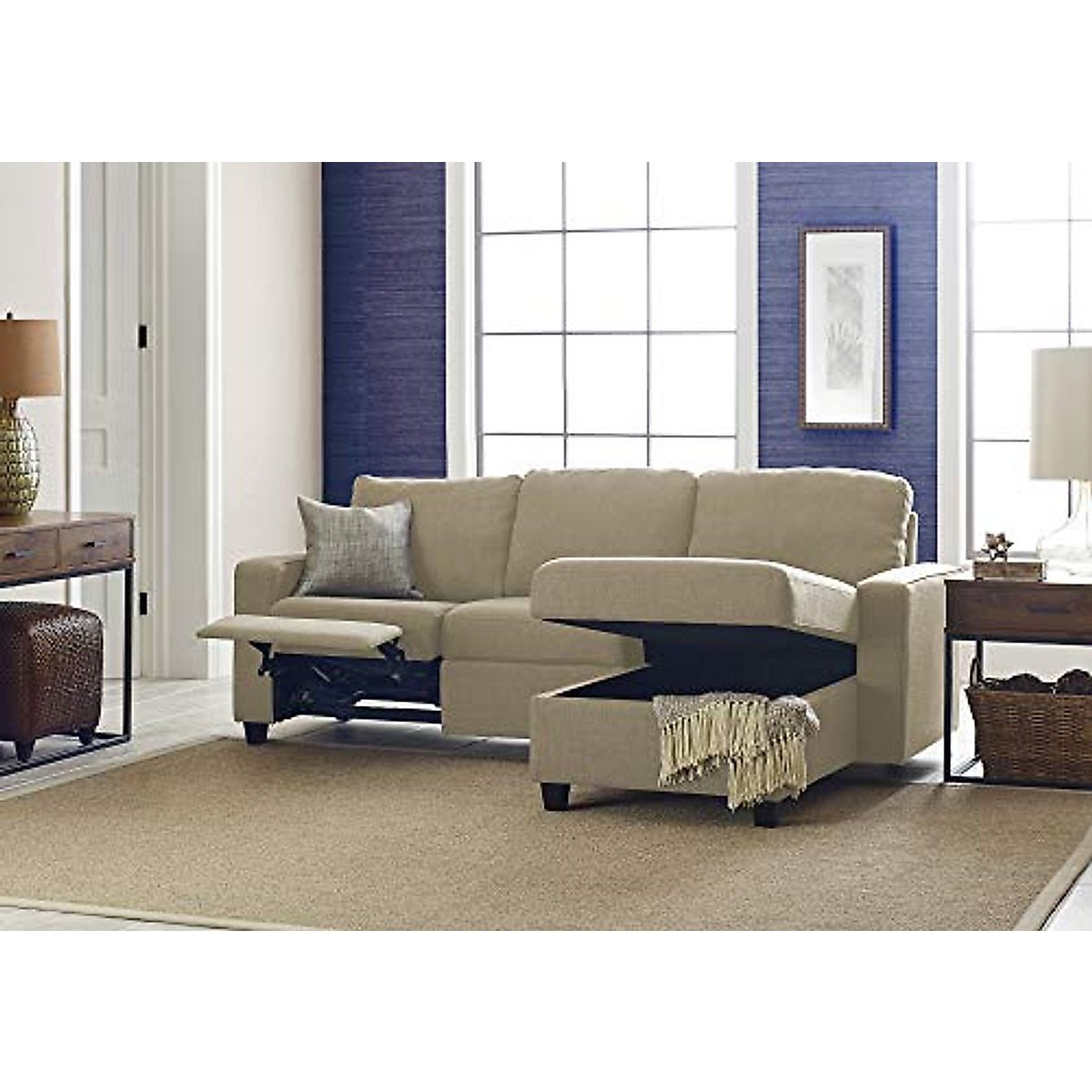 Serta Palisades Reclining Sectional with Right Storage Chaise - Beige