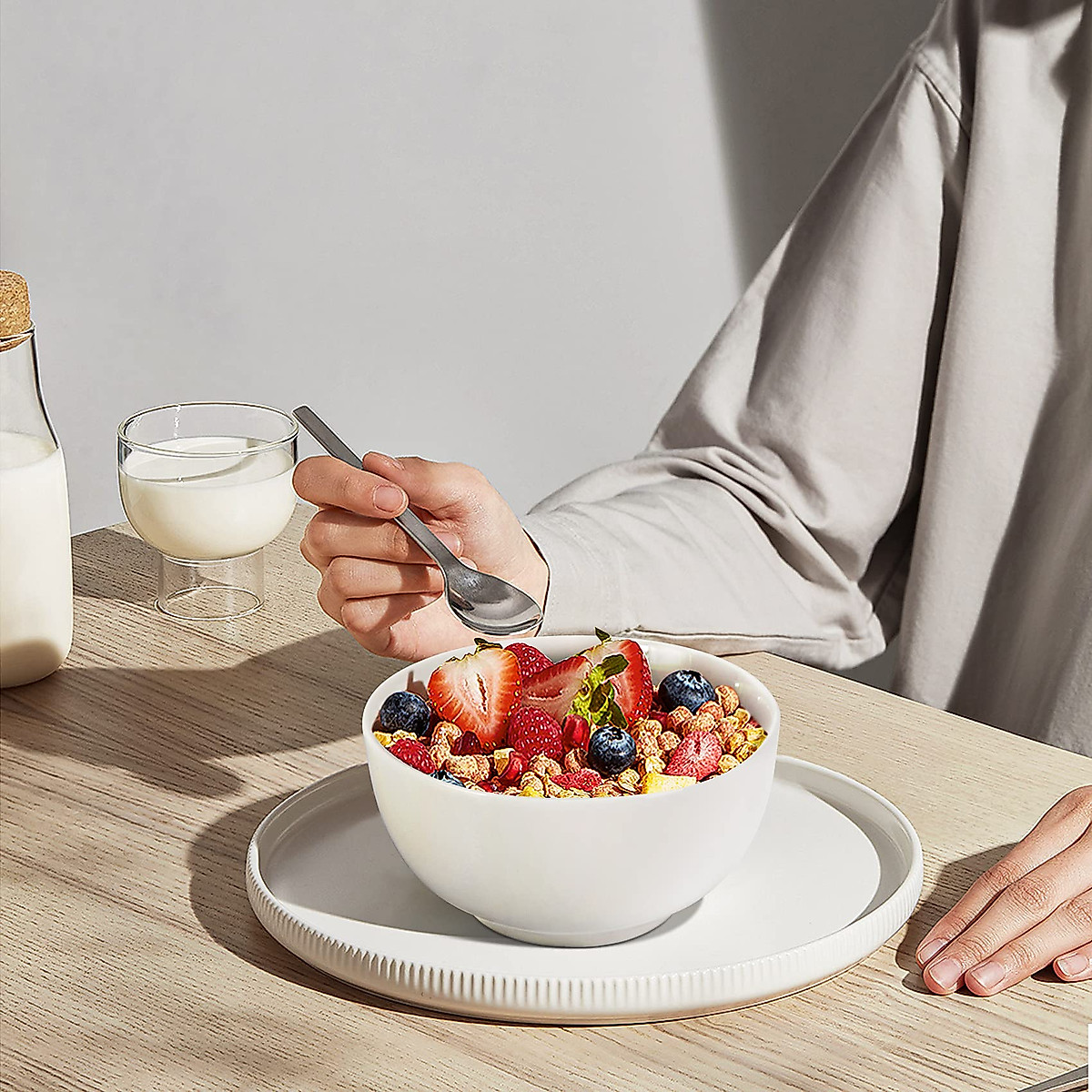 Cibeat 10 Ounce Porcelain Bowls Set 8 Pack Premium White Ceramic Bowls for Cereal, Soup, Salad, Pasta, Prep, Rice, Ice cream, Microwave & Dishwasher Safe