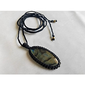 Natural Labradorite Macrame Pendant, Cord Wrapped Macrame Pendant, Bohemian Jewelry, Hand Wrapped Pendant