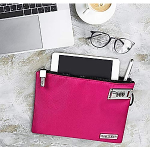 Vaultz Money Bag with Lock - 7 x 10 Inches, Men & Women's Locking Accessories Pouch for Cash, Bank Deposits, Wallet, Medicine, Phone and Credit Cards - Pink