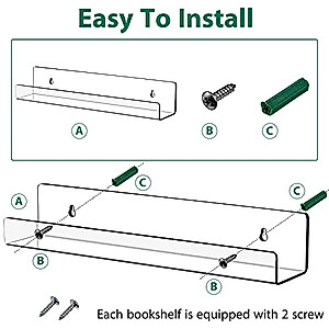 Blulu 14 Inch Acrylic Floating Shelf Wall Mounted Invisible Acrylic Shelf Ledge Kids Floating Bookshelf for Living Room Office Bedroom Bathroom Kitchen Decoration Space Save (Clear, 8 Packs)