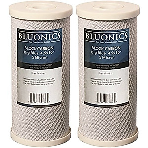 BLUONICS Carbon Block Replacement Water Filters 2 pcs (5 Micron) 4.5" x 10" Cartridges for Chlorine, Herbicides, Insecticides, Bad Taste and Odor